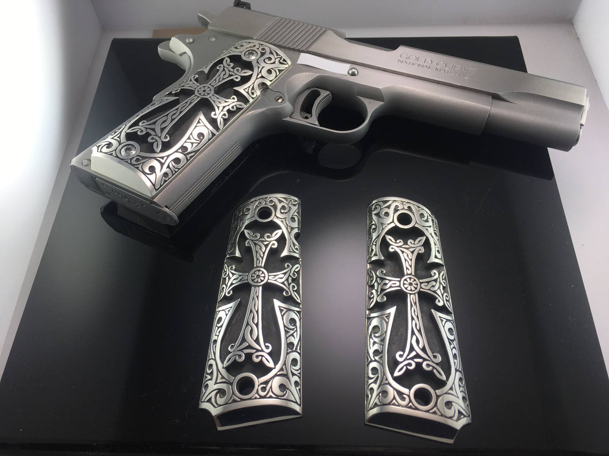 Colt 1911 Detailed Cross Gun Grip - 0.925 Sterling Silver – Outshine Design