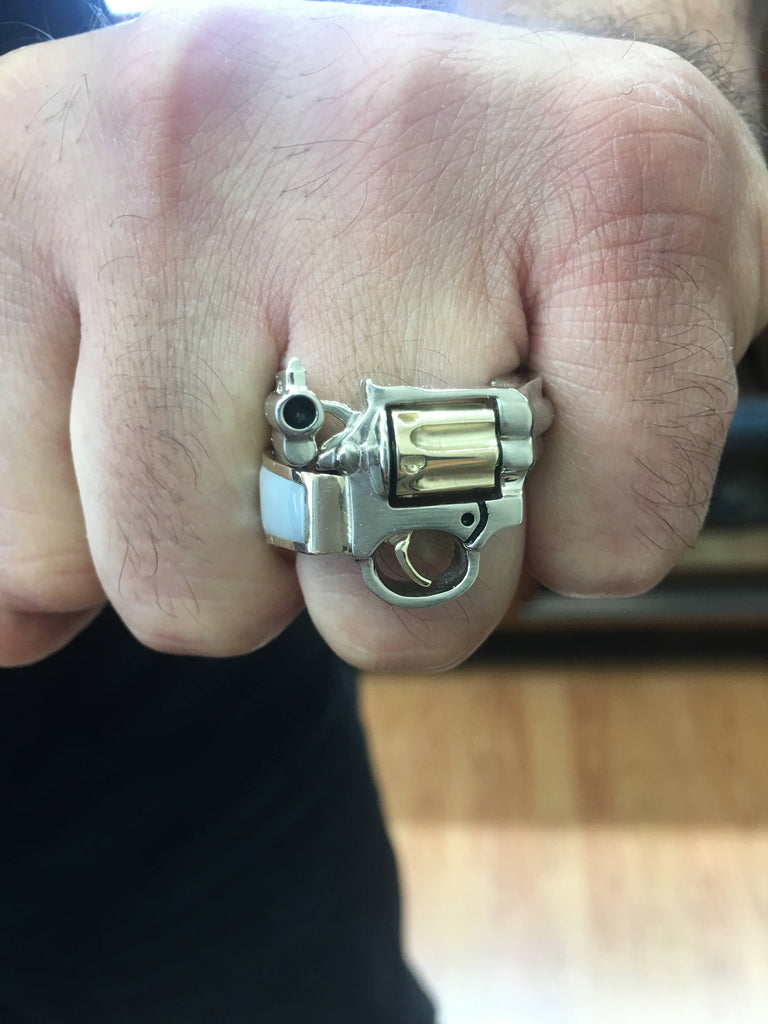 Gun Ring - Men's Two Tone Revolver Ring - 14K – Outshine Design